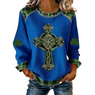 Generic Sweat-shirt &agrave; capuche &eacute;l&eacute;gant pour femme - Motif tr&egrave;fle de la Saint-Patrick - Impression num&eacute;rique - Col rond - Manches longues - Doux et confortable 