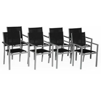 Happy Garden Happy Garden - 8er Set St&uuml;hle aus grauem Aluminium - schwarzes Textilene