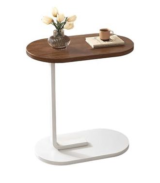 Generic Table dappoint ovale fine en forme de C pour petits espaces, table de collation coulissante sous le canapé, table de nuit moderne avec cadre en métal 