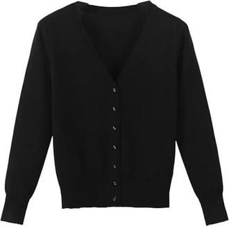 Generic Cardigan court noir en jersey pour femme, manteau de printemps, pull tricot&eacute; mode cor&eacute;enne, noir, Taille 3XL