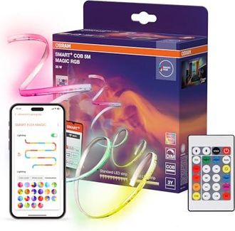 Osram SMART WIFI COB, 5M, Magic RGB, flexibler LED-Lichtstreifen, Steuerung via WLAN, COB-Technologie für gleichmäßige, intensive Lichtausgabe, mit Fernbedi