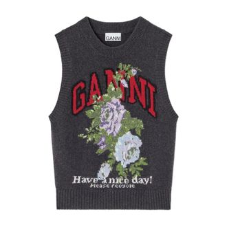 Ganni Femme, Pulls, Noir, Taille: 42 FR Mix Flowers Graphic Vest