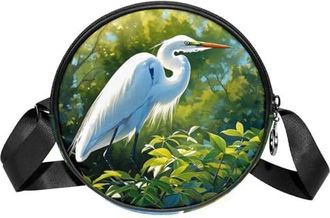 Generic Sac &agrave; bandouli&egrave;re rond rond pour femme avec fermeture &eacute;clair et bretelles r&eacute;glables Motif aigrette mignonne