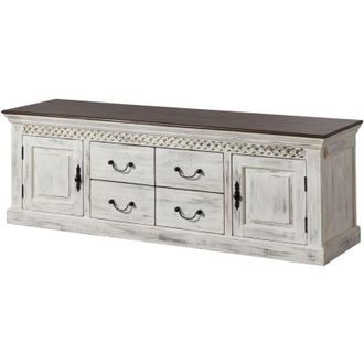 Massivmoebel24 Meuble tv 180x50x60 en bois de manguier/ acacia blanc ciré castle-antik 104