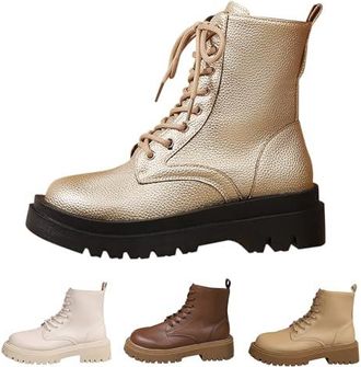 Generic Bottes de combat pour femme - Bottines &agrave; lacets avec fermeture &eacute;clair lat&eacute;rale - Talon bas - Semelle crant&eacute;e - Confortable - Antid&eacute;rapante, dor&eacute;, 40 E