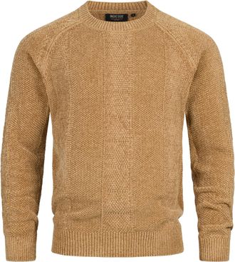 Indicode Herren INOlio Herren Pullover mit Rundhalsausschnitt | Strickpullover im Regular Fit | Klassischer Strick mit Strukturmuster Toasted Coconut, M