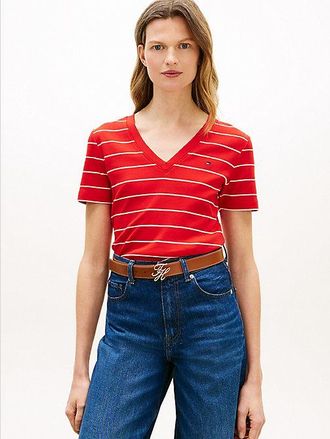 Tommy Hilfiger T-shirt slim &agrave; col en V et drapeau brod&eacute;
