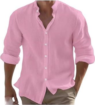 Generic Chemise Lin Homme Manches Courtes Casual &Eacute;t&eacute; Chemisette Leger Plage Boutonn&eacute;e Coupe R&eacute;guli&egrave;re Classique Solid D&eacute;contract&eacute; Tee Shirt 2026