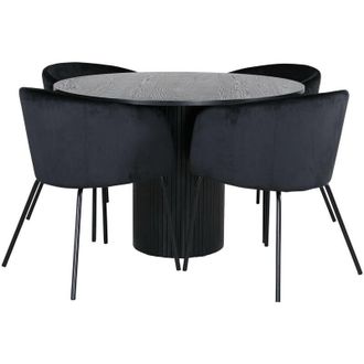 ebuy24 BiancaROBL Essgruppe Esstisch schwarz und 4 Berit Esszimmerst&uuml;hle Velour schwarz