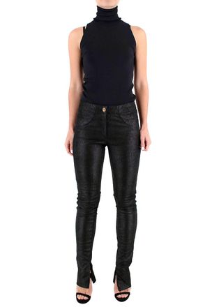 Chanel Black Coated Lambskin Leather Pants Size XXS