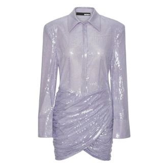 Rotate Rotate Birger Christensen, Femme, Robes, Bleu, Taille: 38 FR Robe Mini à Paillettes avec Col Chemise