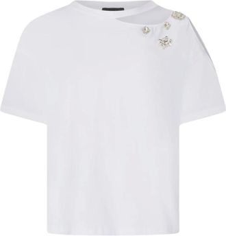 Liu Jo Femme, Tops, Blanc, Taille: 44 FR T-shirt ricami gioiello