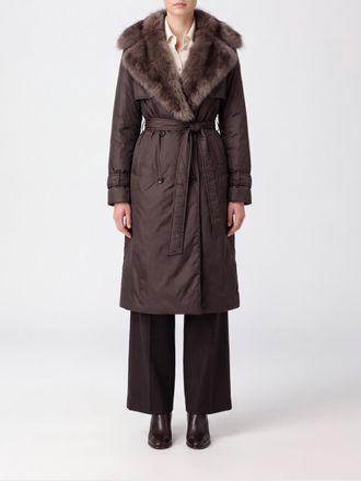 Antonelli Long trench-coat crois&eacute; avec col en fourrure et ceinture