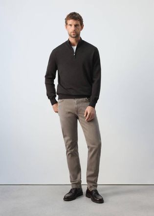 Mango Pull 100 % laine maille fine fermeture &Eacute;clair chocolat - Homme - XXL - MANGO MAN