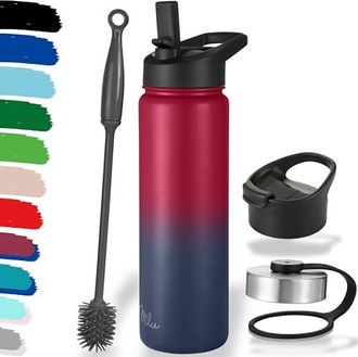 Milu Bouteille en acier inoxydable 500ml, 750ml, 1l (+3 couvercles) - Bouteille thermo avec paille, bouteille deau, pour boissons chaudes, froides et gazeu