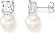 Thomas Sabo Clous doreilles pour femme en argent sterling 925 avec perle deau douce et zircone, taille : 17 x 8 mm, H2248-167-14, 17x8 mm, Argent sterling, Zircon