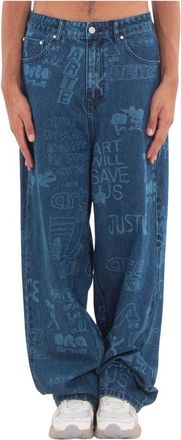 Arte Homme, Jeans, Bleu, Taille: W30 Graffiti Printed Jeans