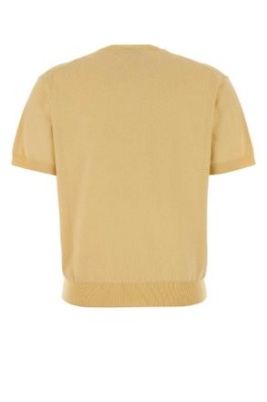 Prada Womens Logo-Embroidered Recycled Silk Knit T-Shirt Yellow Nylon