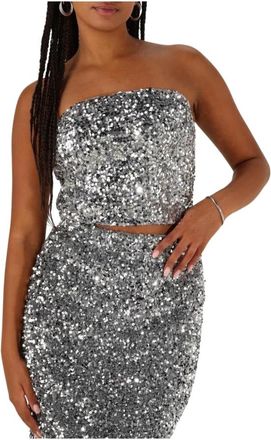 Notre-V Sequin Silber Top f&uuml;r festliche Anl&auml;sse - - Tops - Damen - Grau - L