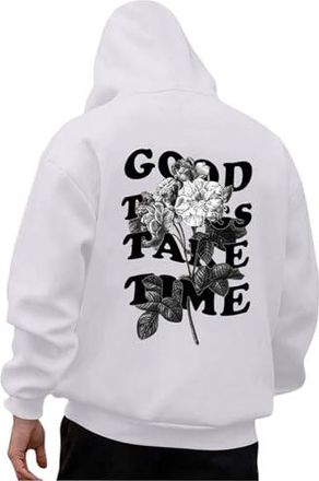 TOMWELL Sweat à capuche pour homme - Hiver - Oversize Y2K - Avec imprimé arrière - Classique - Décontracté - Streetwear, A blanc., S