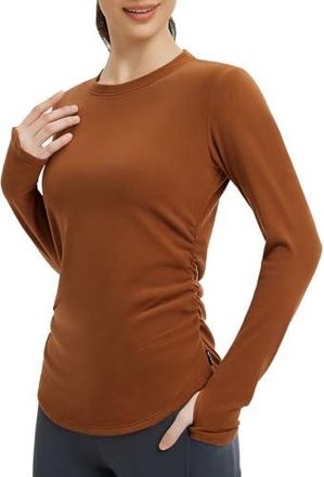 Baleaf Chemises thermiques &agrave; manches longues avec doublure en polaire pour femme - Coupe ajust&eacute;e - &Eacute;quipement pour temps froid, marron, L