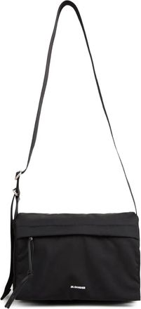 Jil Sander embossed adjustable leather messenger bag - Schwarz