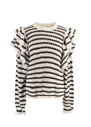 Ulla Johnson Black and White Striped Camilla Ruffle Sweater Size M