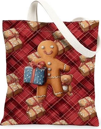 Generic Sacs fourre-tout en toile de pain d&eacute;pices, joli motif de vacances, sacs de courses r&eacute;utilisables, festifs joyeux, l&eacute;gers et lavables en toile pour cad