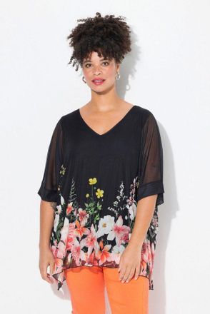 Miamoda Druckbluse Bluse oversized Mesh Bord&uuml;rendruck
