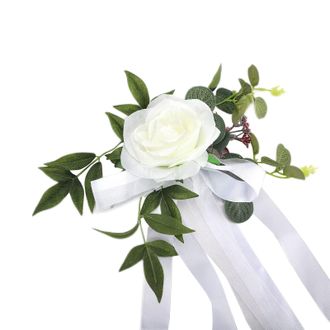 Generic Cuifati Elegante Stuhllehnen-Blumendekoration f&uuml;r Hochzeitszeremonien, mit Bindf&auml;den Umwickeltes Seidenblumenmuster mit Band, Lang Anhaltende Sch&ouml;nhei