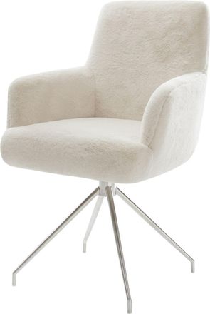 DELIFE Polsterstuhl Heira-Flex mit Armlehnen Kreuzgestell konisch Edelstahl Pl&uuml;sch Creme-Wei&szlig; Taschenfederkern