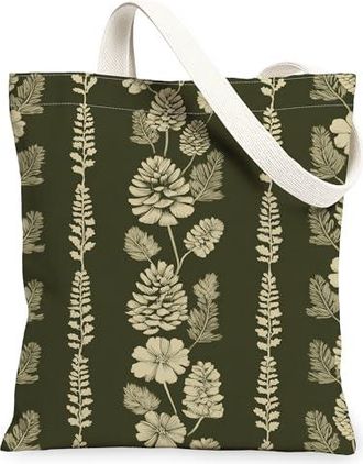 Generic Sacs fourre-tout vintage en toile &agrave; motif floral, sacs d&eacute;picerie r&eacute;utilisables, l&eacute;gers et lavables avec bandouli&egrave;re en toile, vert fonc&eacute;, 13x15 Inch