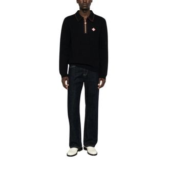 Casablanca Waffelstrick-Woll-Poloshirt - - Tops - Herren - Schwarzk - L