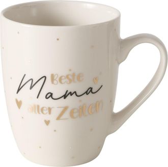 Boltze Keramik Kaffeebecher mit Spruch, Beste Mama aller Zeiten Design, Wei&szlig; mit Gold und Schwarz, Geschenkverpackung, Sp&uuml;lmaschinengeeignet