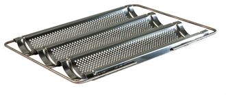 Lares Baguetteblech Edelstahl perforiert antihaft - Baguetteform f&uuml;r 3 Baguettes - ausziehbare Baguette Backform aus Edelstahl - Brotbackform rostfrei, ofen