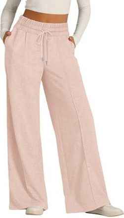 Generic Pantalon de surv&ecirc;tement taille haute &agrave; jambe large pour femme : pantalon de jogging athl&eacute;tique ample doux avec cordon de serrage, pantalon d&eacute;contract&eacute;