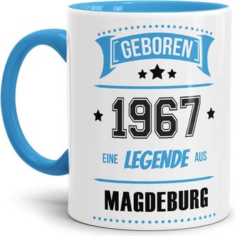 Tassendruck Geburtstags-Tasse Geboren 1967 Eine Legende aus Magdeburg Innen & Henkel Hellblau/Geschenk/mit Spruch/Mug/Cup/Becher/Qualit&auml;t Made in Germany