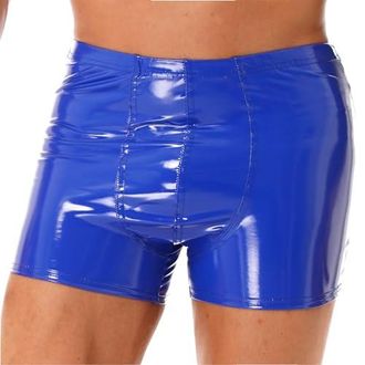 TiaoBug Boxer Homme Cale&ccedil;on Faux Cuir Short M&eacute;tallique sous-v&ecirc;tement Trunk Short de Sport Breifs Bikini Lingerie de Nuit Slip de Bain Underwear M-4XL Bleu D X