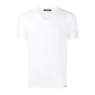 Tom Ford V-Ausschnitt Baumwoll-Stretch T-Shirt - - Tops - Herren - Wei&szlig; - S