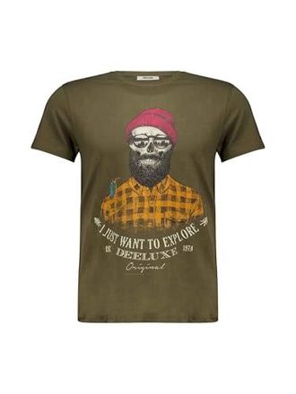 Deeluxe T-Shirt TELLSON 100% Coton - Manches Courtes - Collection Automne - Hiver - Style D&eacute;contract&eacute; pour Homme - Confortable - Taille L - Khaki