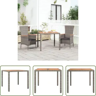 vidaXL Holzplatte - Gartentisch mit Holzplatte Grau Poly Rattan & Massivholz Akazie