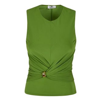 Elisabetta Franchi Femme, Tops, Vert, Taille: 40 FR Top en jersey avec doublure en maille