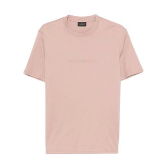 Emporio Armani Homme, Tops, Rose, Taille: 2XL T-shirt &agrave; col rond avec logo en relief