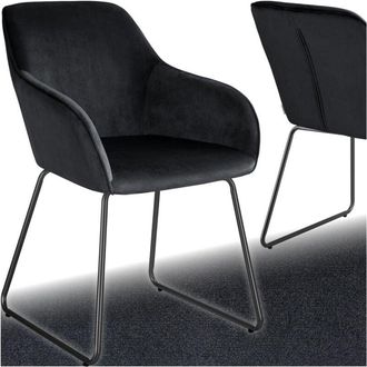 TecTake Tectake - Chaise de salle à manger avec aspect velours rembourré noir
