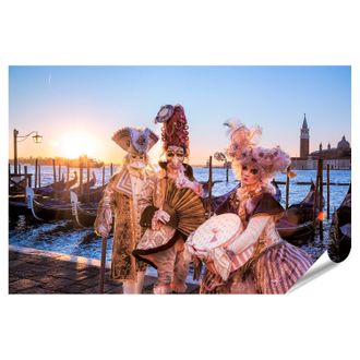 Islandburner XXL Bild Poster Karneval Venedig Kost&uuml;me bei Sonnenuntergang am Wasser Premium Bilder Fotodruck