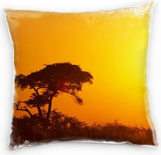 Paul Sinus Art Landschaft, orange, braun, Sonnenaufgang, Afrika, Savanne Deko Kissen 40x40cm für Couch Sofa Lounge Zierkissen - Dekoration zum Wohlfühlen