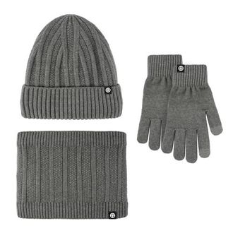 Generic Lot de 3 bonnets, écharpes, gants tricotés pour lhiver - Pour entraînement par temps froid - Vie quotidienne, gris, Taille unique