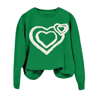 Generic T-shirt imprim&eacute; &agrave; manches longues et col rond pour femme pour la Saint-Valentin 2026, Vert, XL