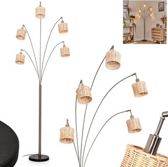HOFSTEIN Stehleuchte Cavaca, moderne Stehlampe mit Marmorfuß aus Metall/Rattan in Schwarz/Nickel-matt/Naturfarben, verstellbare Leuchte mit Fußschalter, E14, W