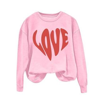 Generic Sweat-shirts de Saint-Valentin 2026 pour femmes 2024 imprim&eacute; graphique coeur col rond manches longues chemisier Saint-Valentin automne hiver pull, ros